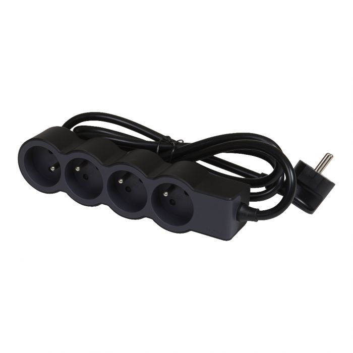 Legrand - Stopcontact standaard 4X2P+A 1,5M zwart - 049478 | Solyd