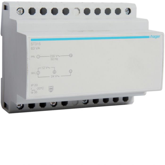 Hager - Transfo 220V 12-24V 60VA 6 modules - ST315 | Solyd